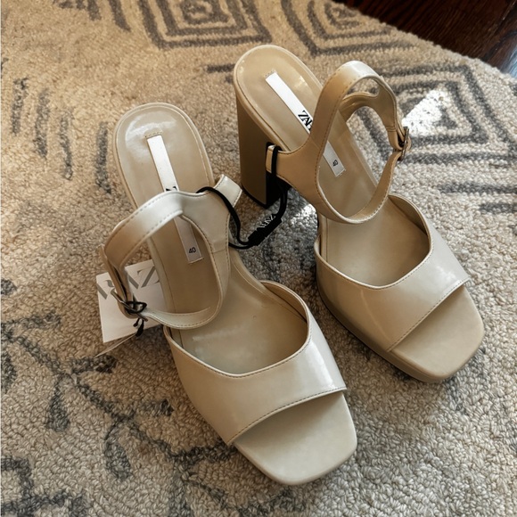 Zara | Shoes | Zara Cream Platform Shoes With Block Heel And Ankle ...